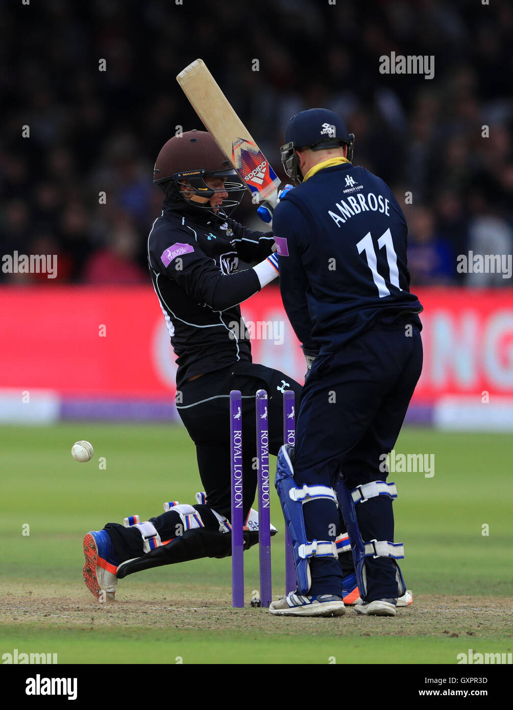 Surrey's Sam Curran is bowled by Warwickshire's Ateeq Javid for 13 ...
