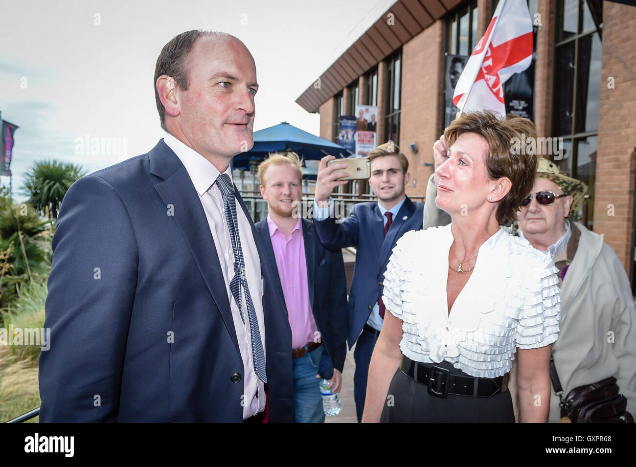 UKIP leader, Diane James, greets Douglas Carswell MP, as he arrives at ...