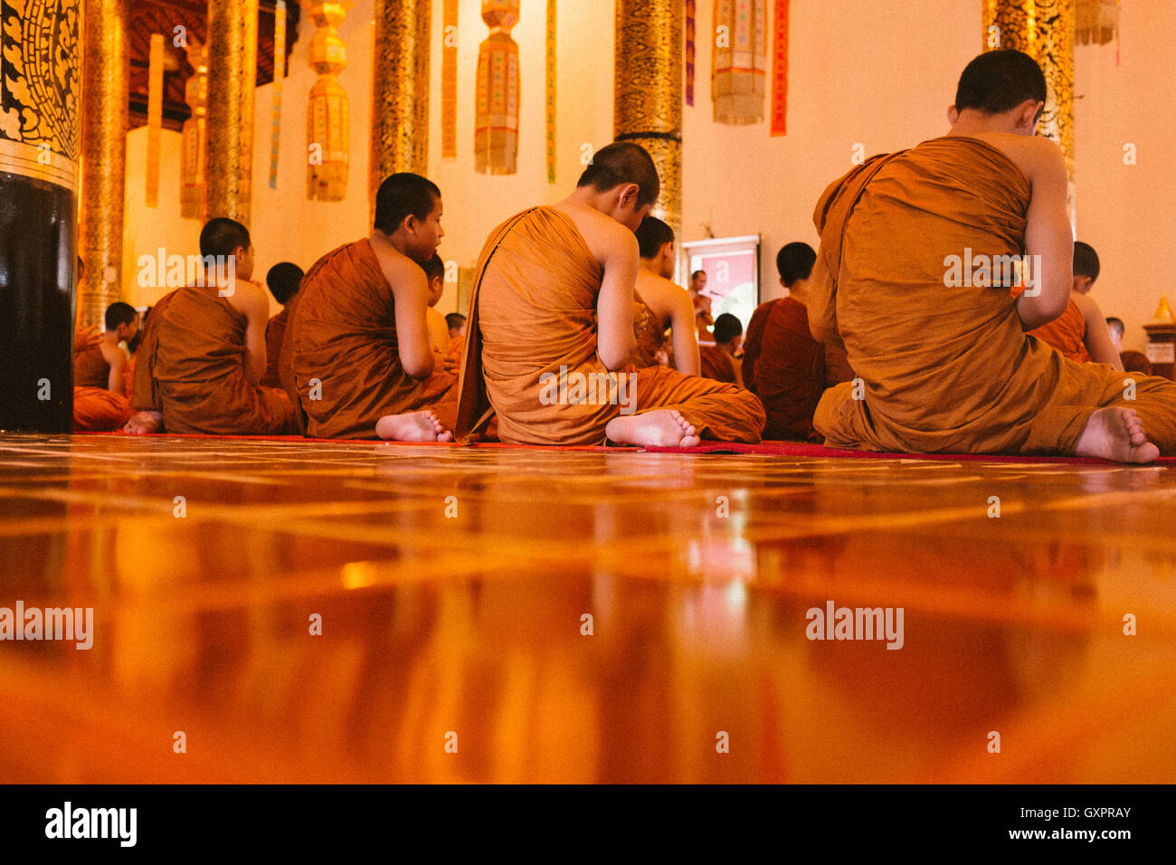 Praying young monks in Thailand Stock Photo - Alamy