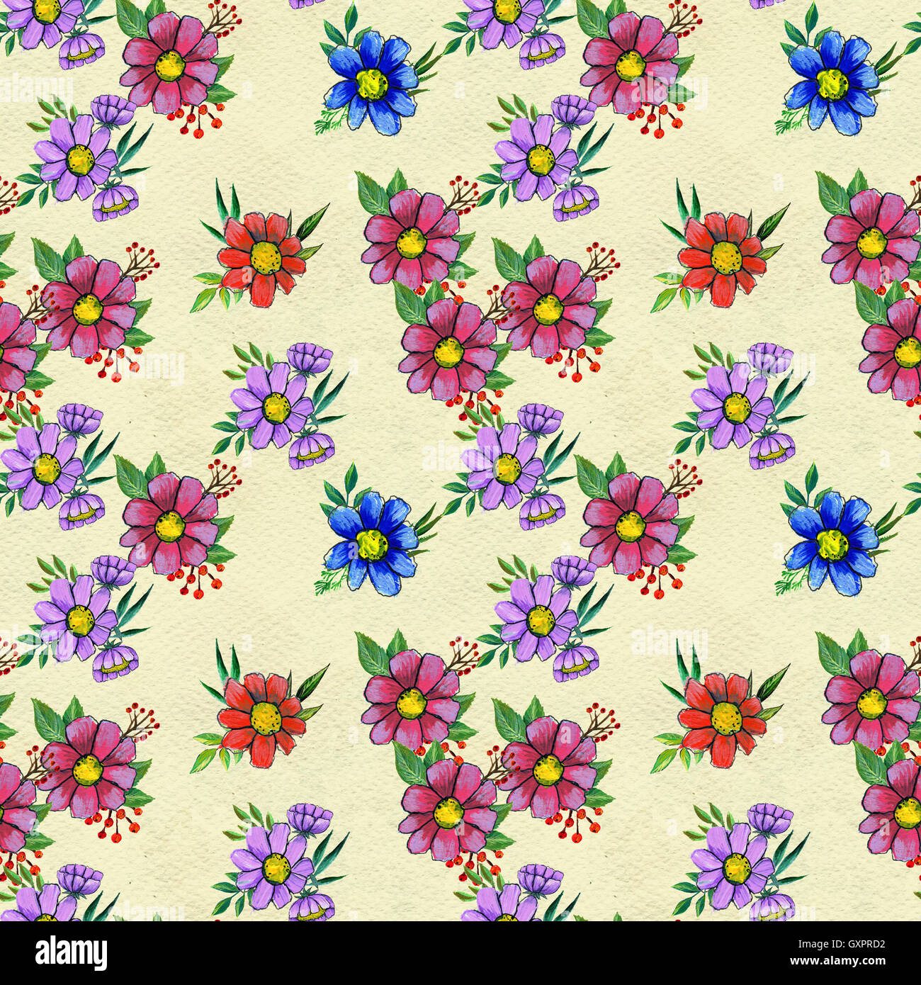 Seamless pattern with colorful flowers Stock Photo - Alamy