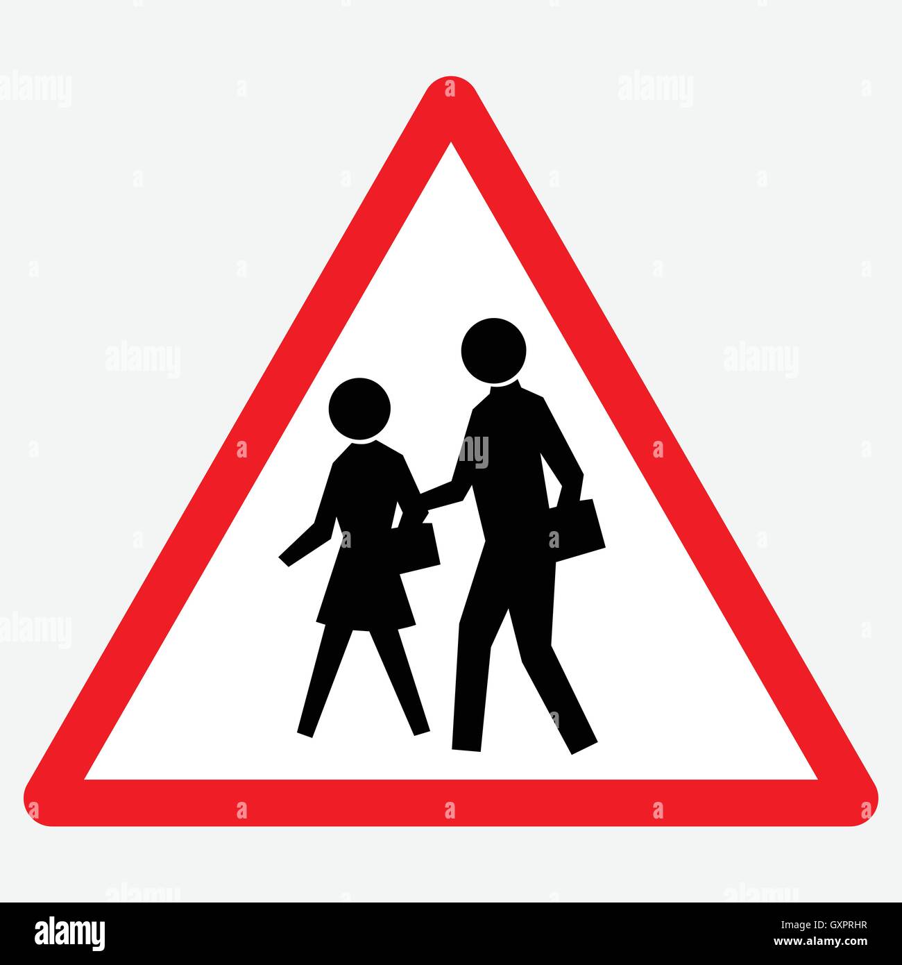 School - red triangle warning sign with black walking pedestrian ...