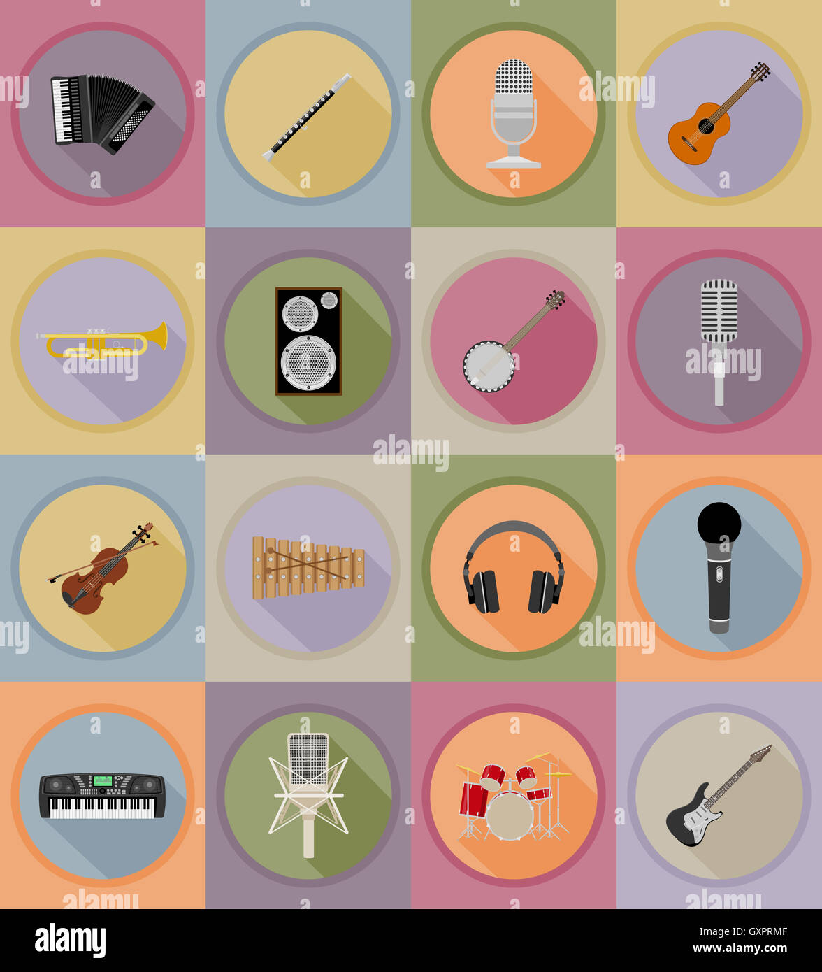 music items and equipment flat icons illustration isolated on ...