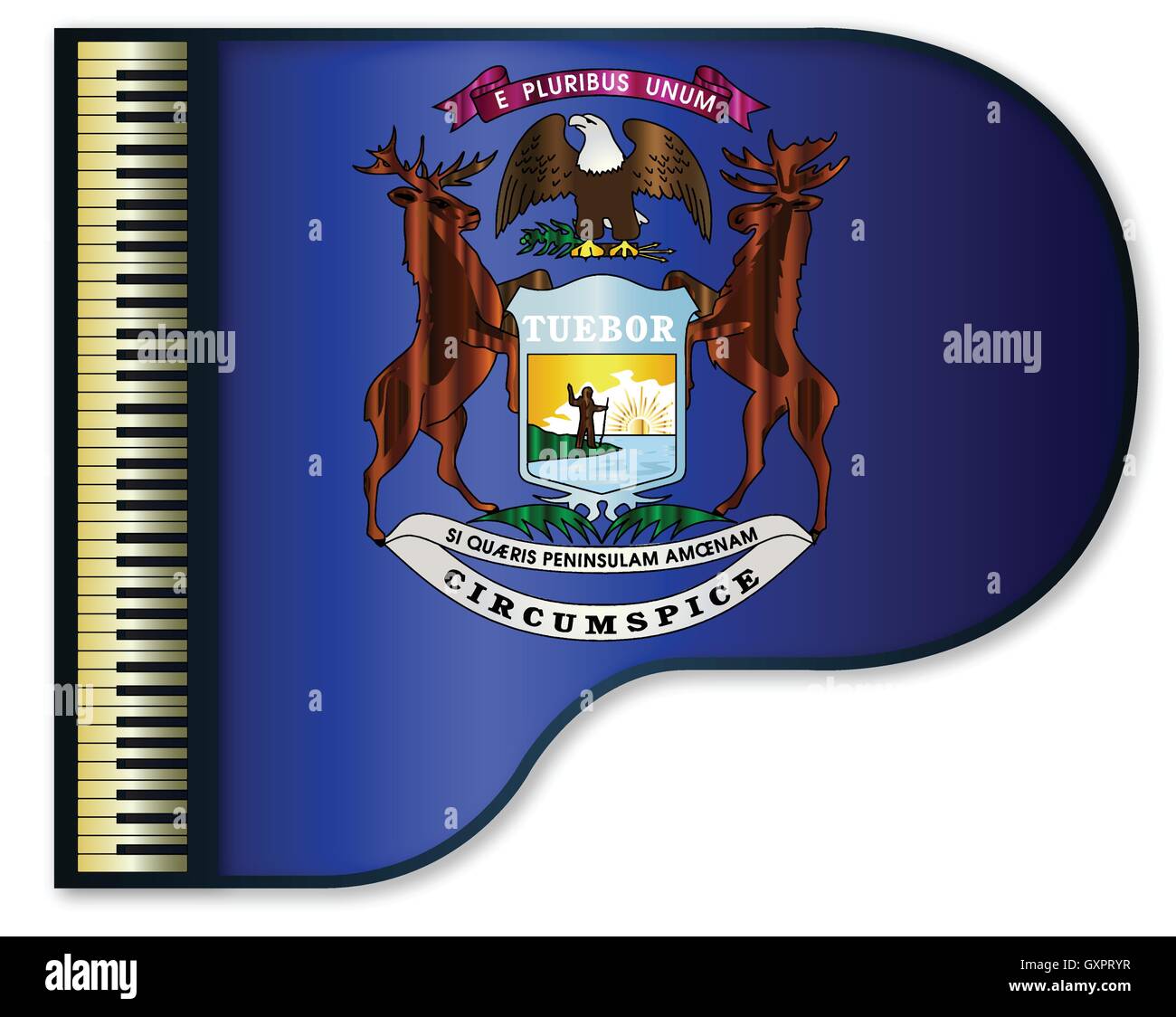 The Michigan state flag set into a traditional black grand piano Stock ...
