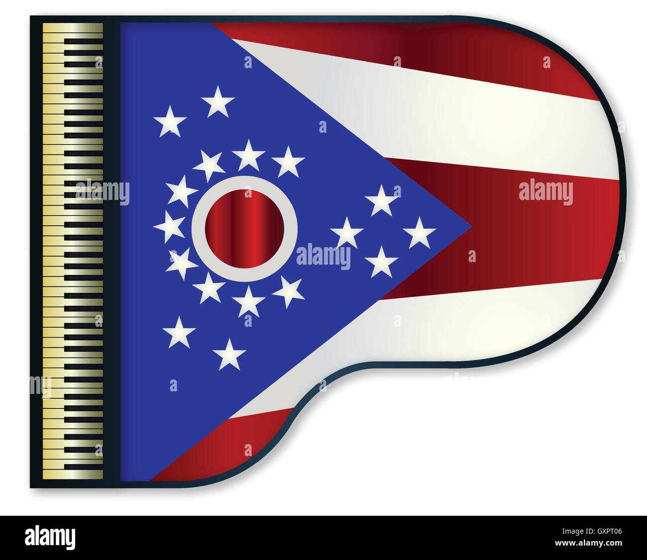 The Ohio state flag set into a traditional black grand piano Stock ...