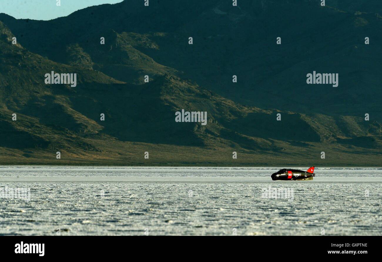 Guy Martin rides the Triumph Infor Rocket Streamliner down the track of ...