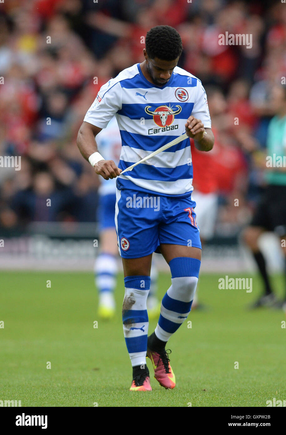 Reading's Garath McCleary leaves the field after he is shown a red card ...
