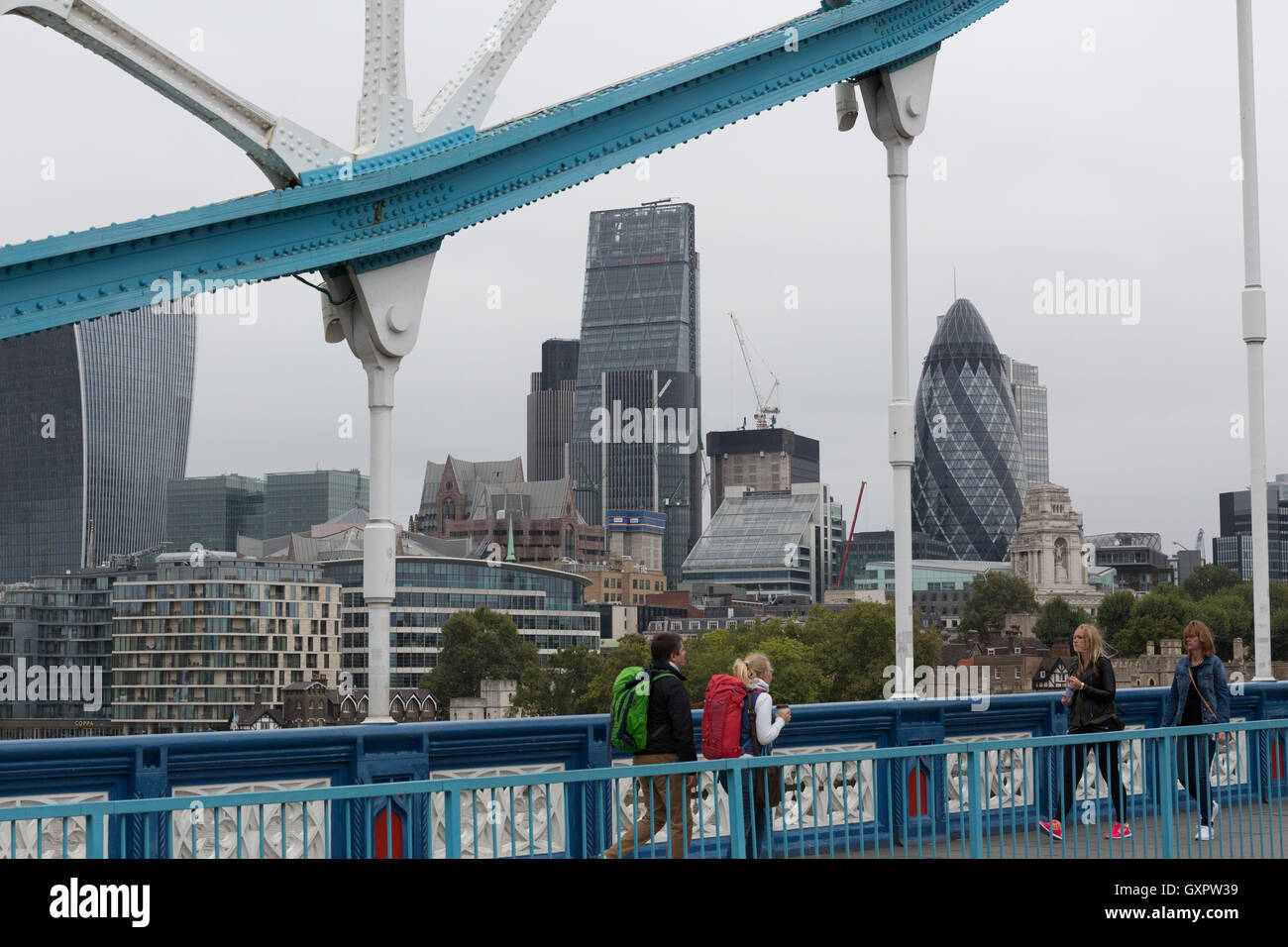 City of London skyscrapers viewed from Tower Bridge London Stock Photo ...