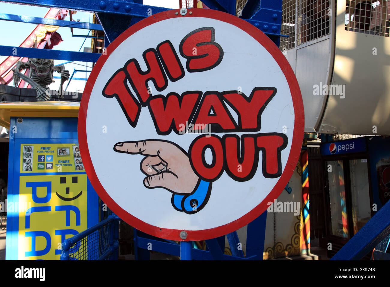 Amusement park ride exit sign Coney Island Brooklyn New York City Stock ...
