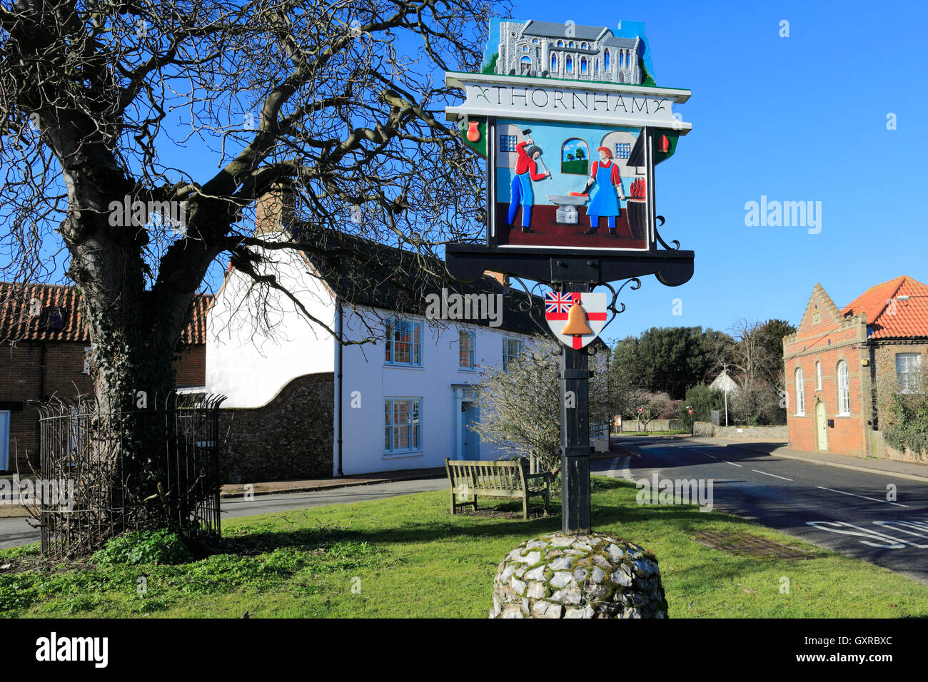 Thornham village sign, North Norfolk Coast, England, UK Stock Photo - Alamy