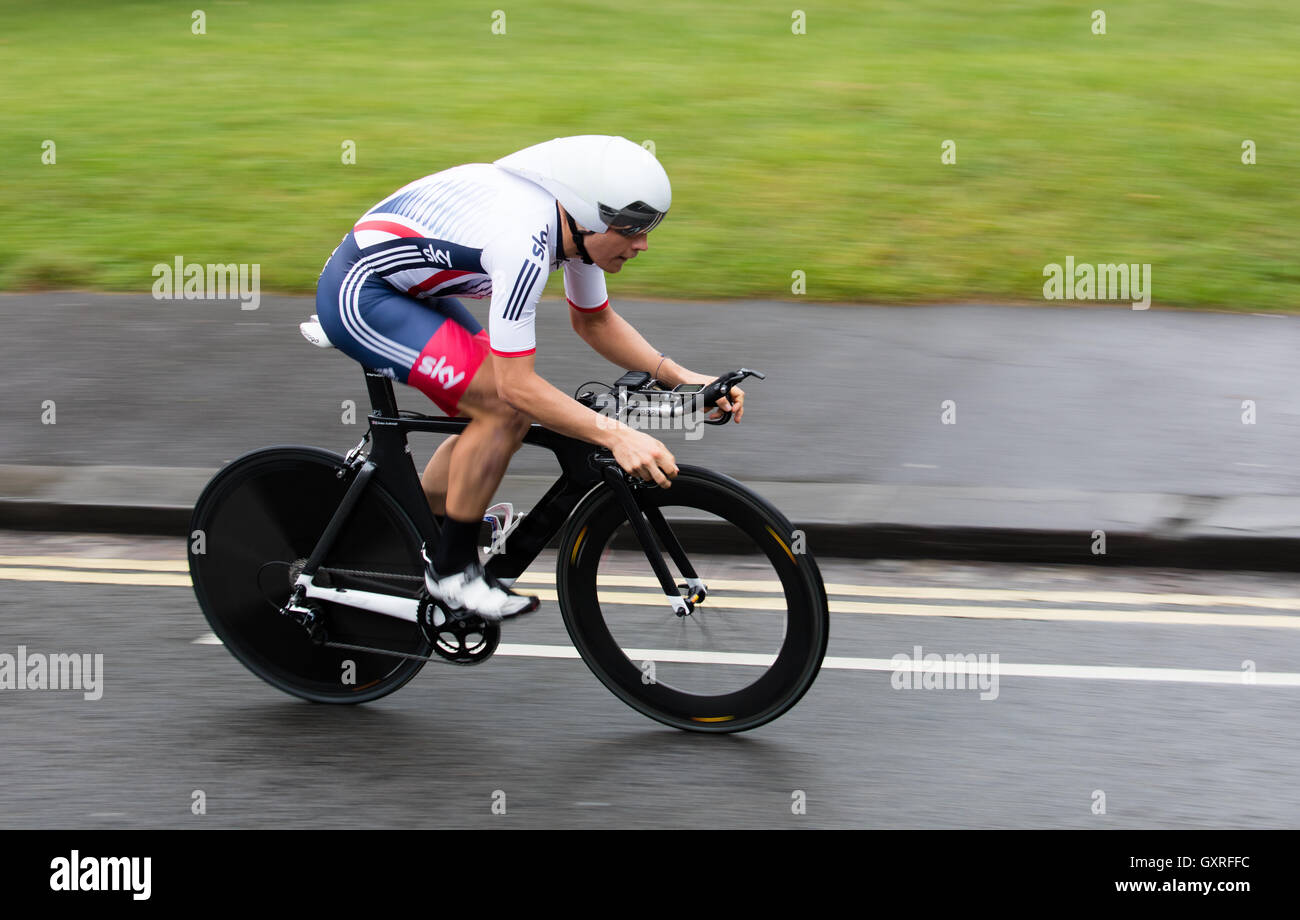 Rider in a time trial stage of the Tour of Britain cycle race in ...