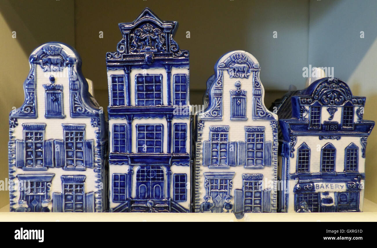 Typical Dutch Architecture in Blue and White Ceramic Objects Stock ...