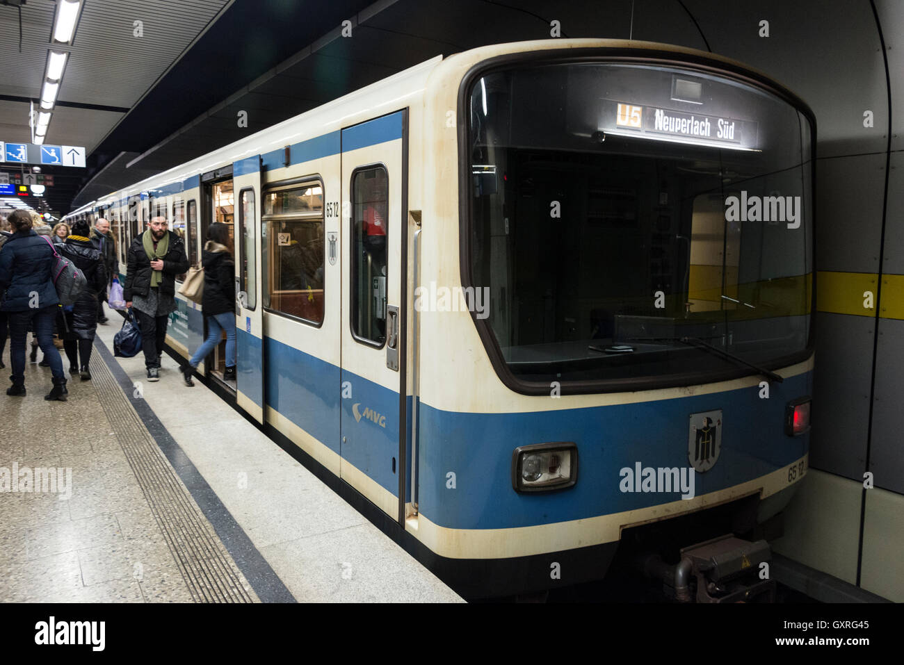 A U-bahn train arrives at one of the stations in Munich, Germany Stock ...