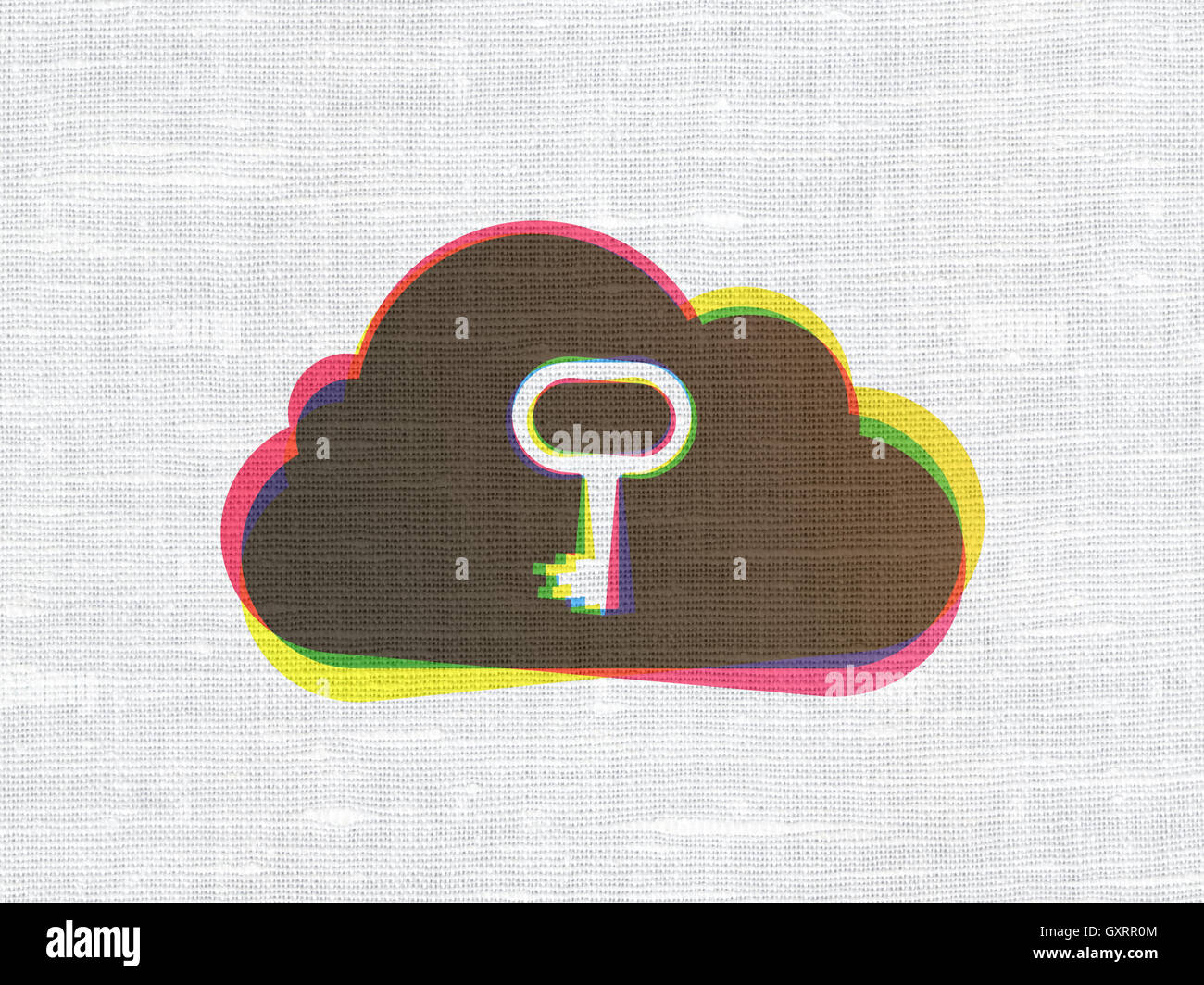 Cloud computing concept: Cloud With Key on fabric texture background ...