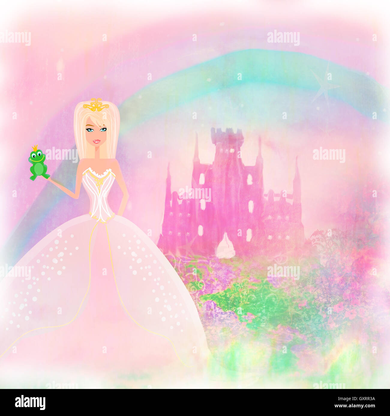 Beautiful young princess holding a greenfrog Stock Photo - Alamy