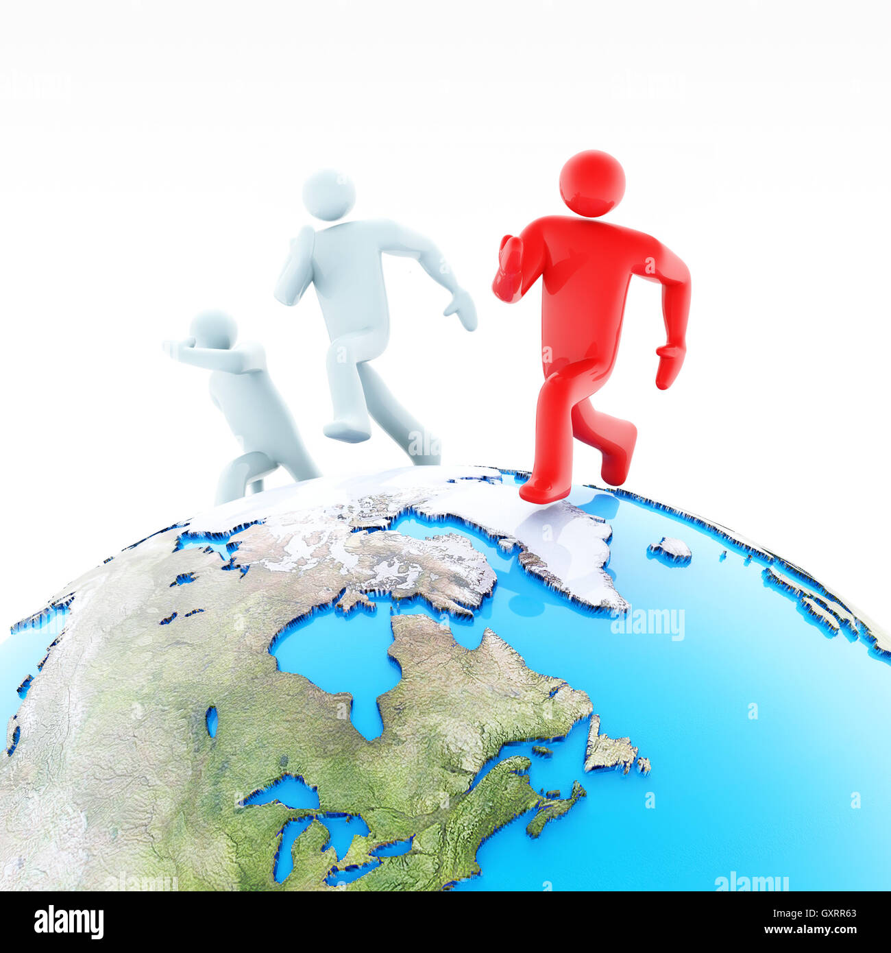 Tree running figures and the Earth globe Stock Photo - Alamy