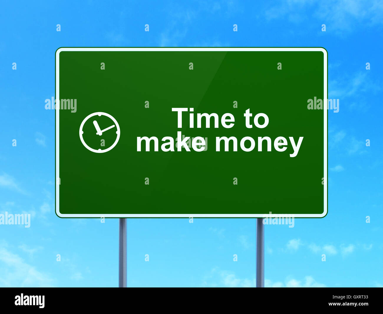 Time concept: Time to Make money and Clock on road sign background ...