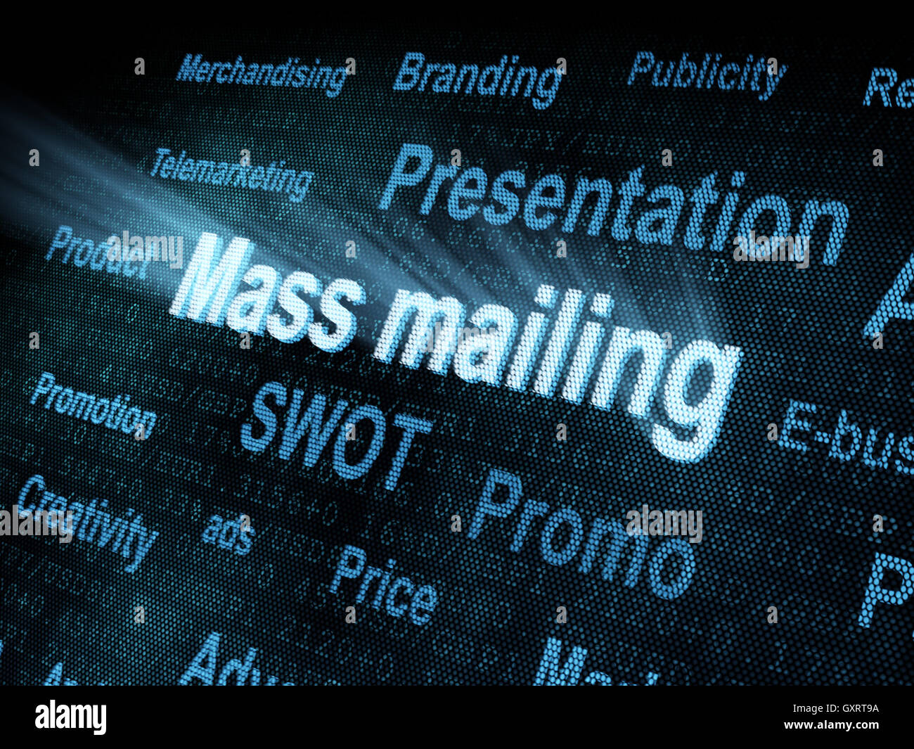 Pixeled word Mass mailing on digital screen Stock Photo - Alamy