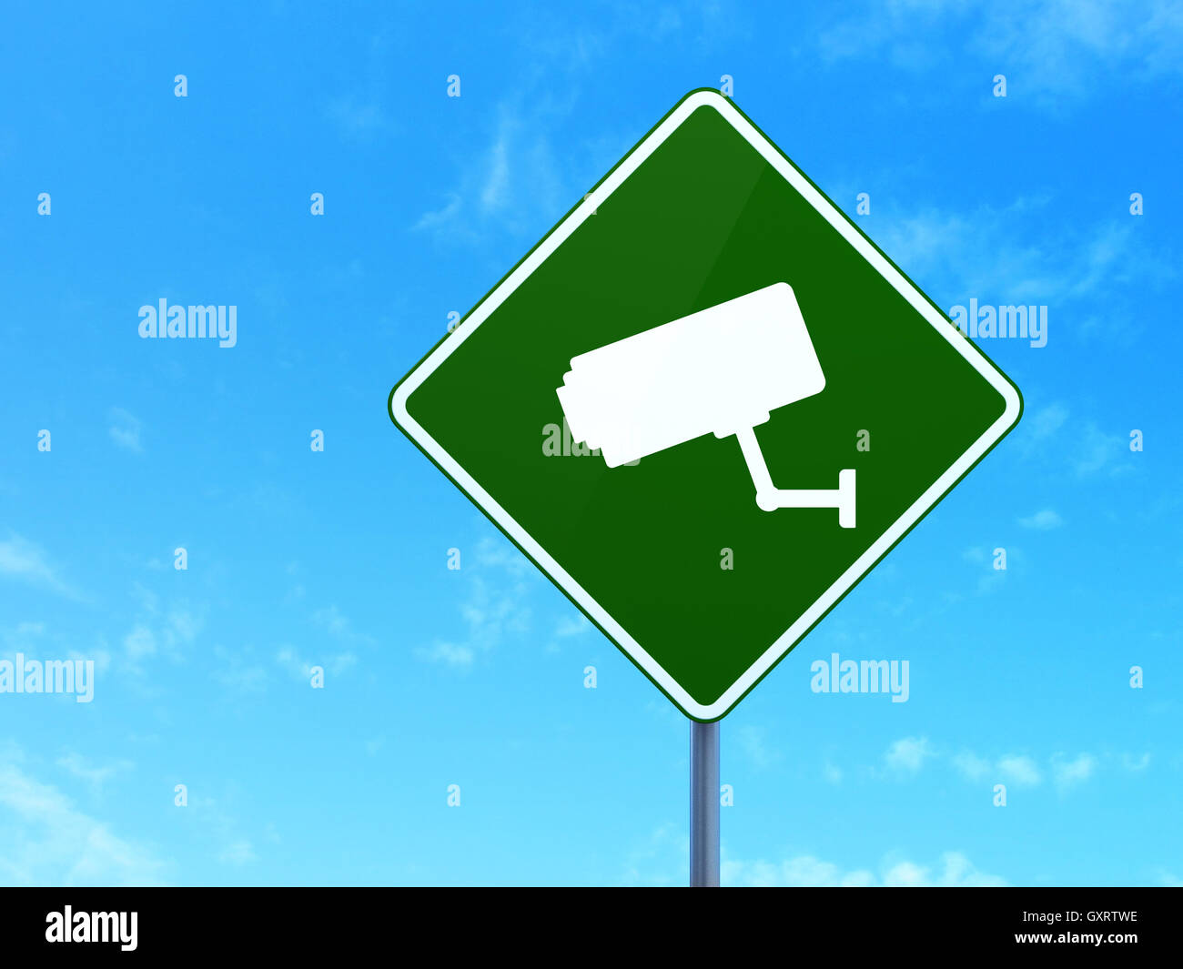 Privacy concept: Cctv Camera on road sign background Stock Photo - Alamy