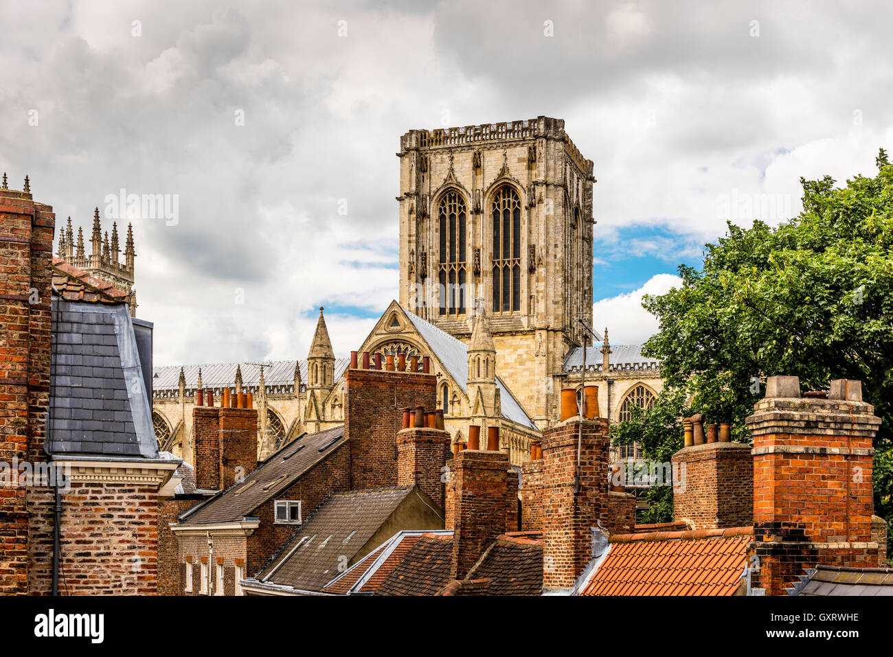 South Transept and Central Tower of York Minster viewed from rooftops ...