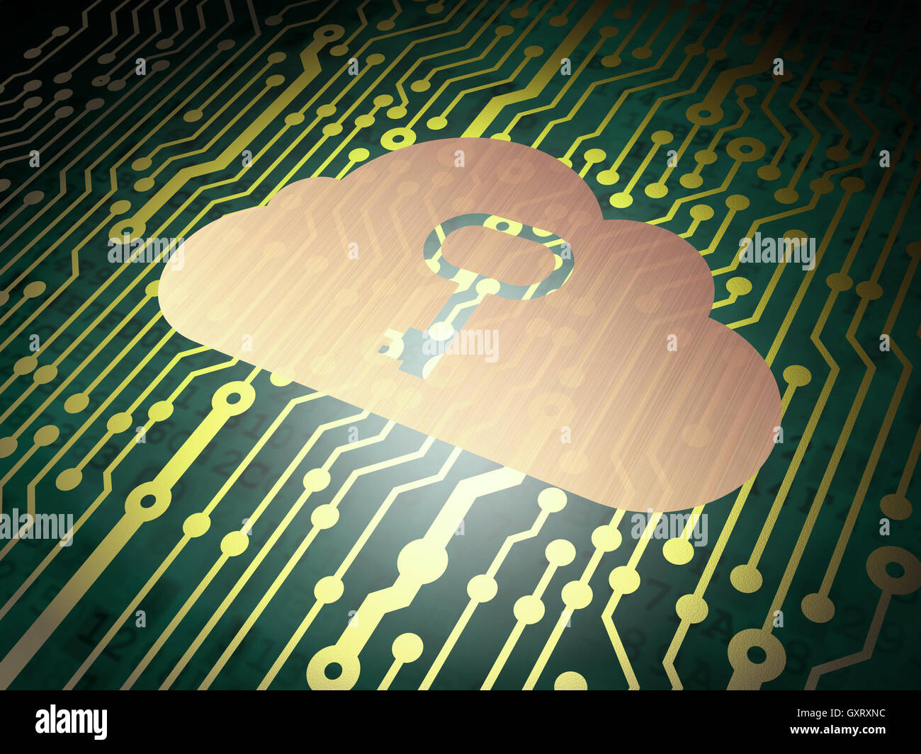 Cloud technology concept: circuit board with Cloud With Key Stock Photo ...