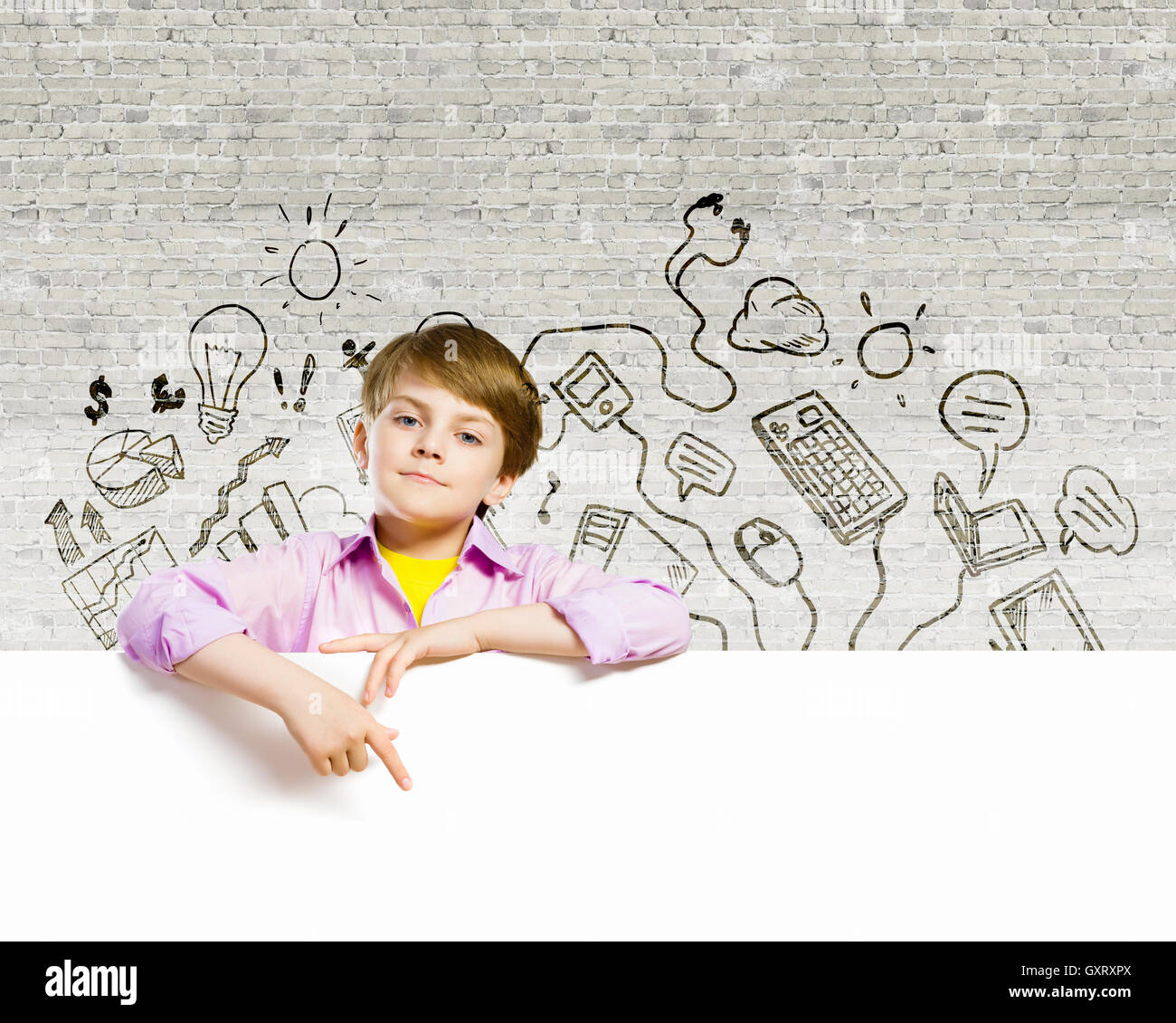 Cute boy with banner Stock Photo - Alamy