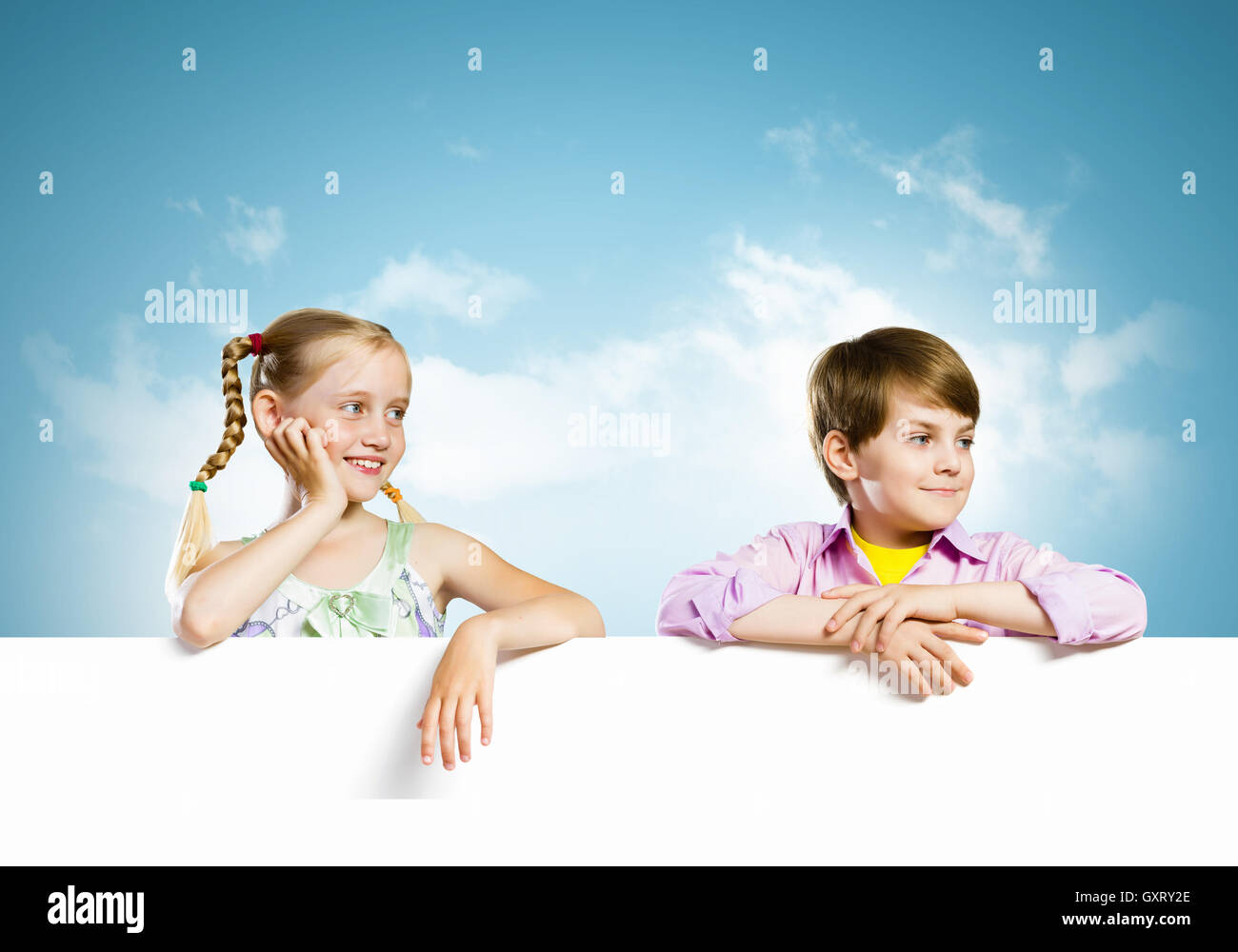 Kids with banner Stock Photo - Alamy
