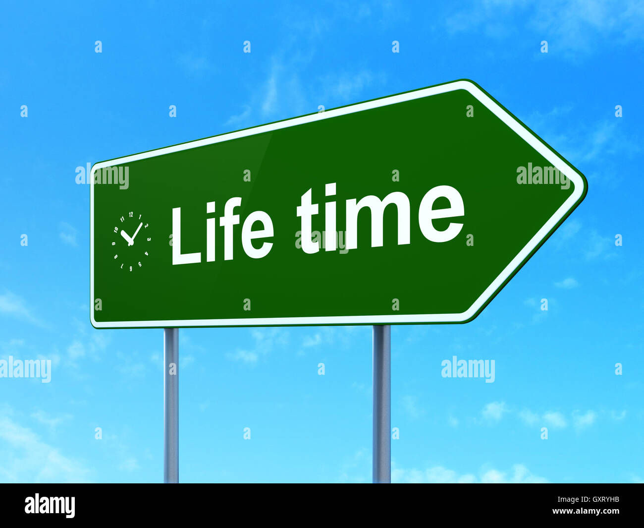 Time concept: Life Time and Clock on road sign background Stock Photo ...