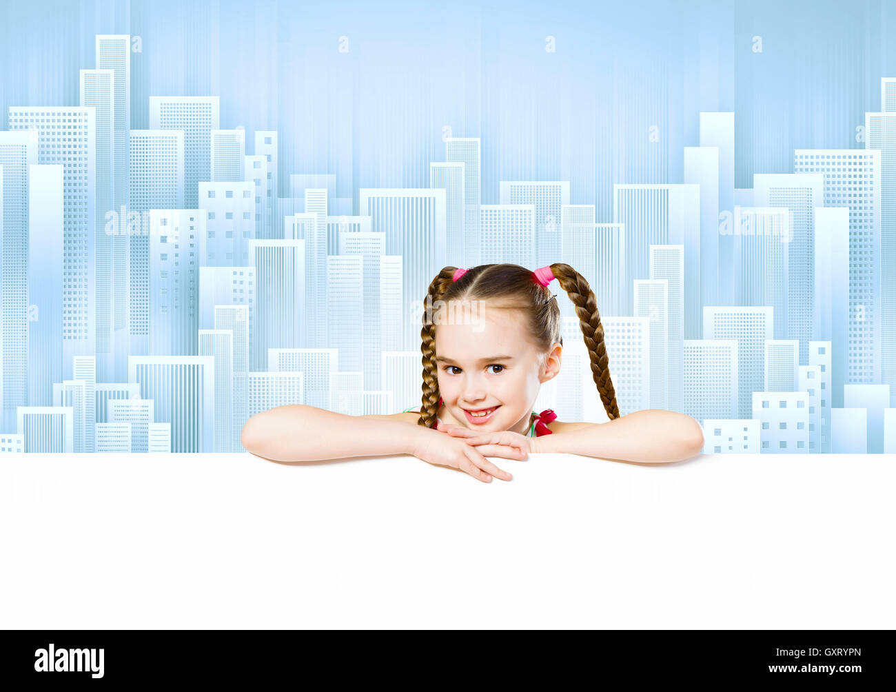 Kid with banner Stock Photo - Alamy