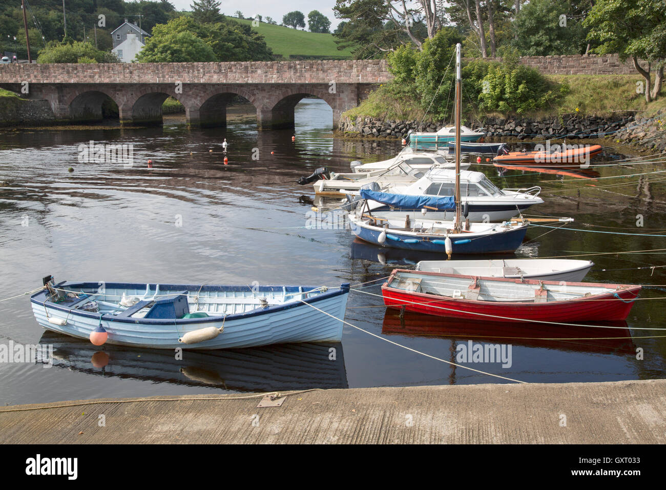 Cushendun Bridge over River Glendun with Boats, County Antrim; Northern ...