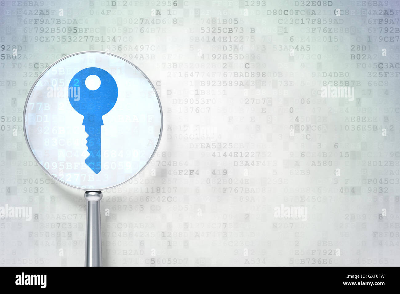 Security concept: Key with optical glass on digital background Stock ...