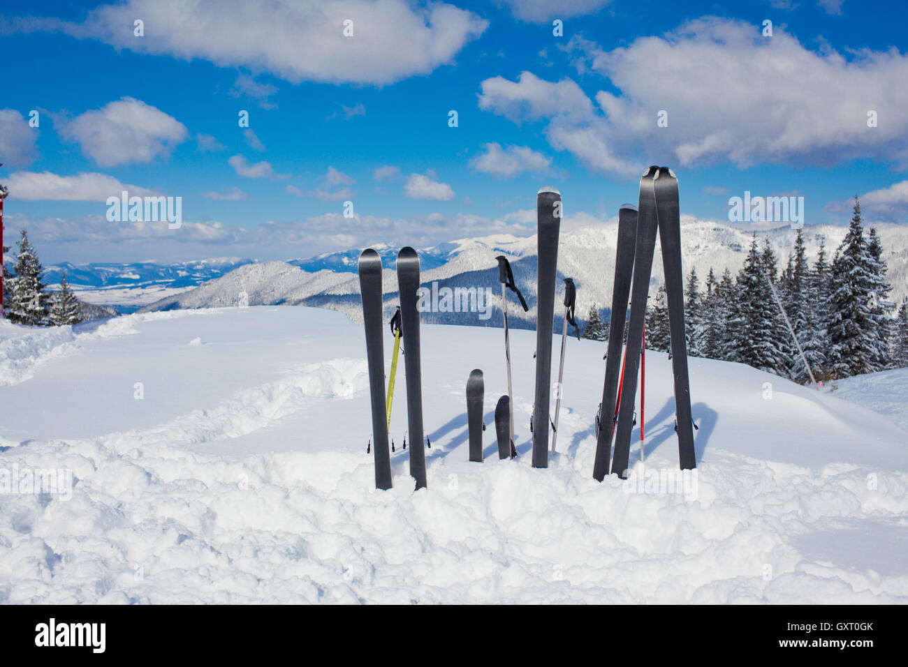 Family set of skis Stock Photo - Alamy