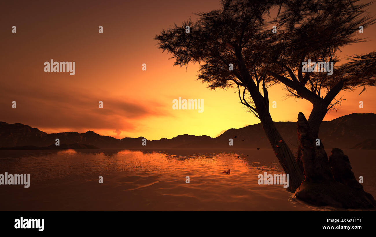 Sunset at the river Stock Photo - Alamy