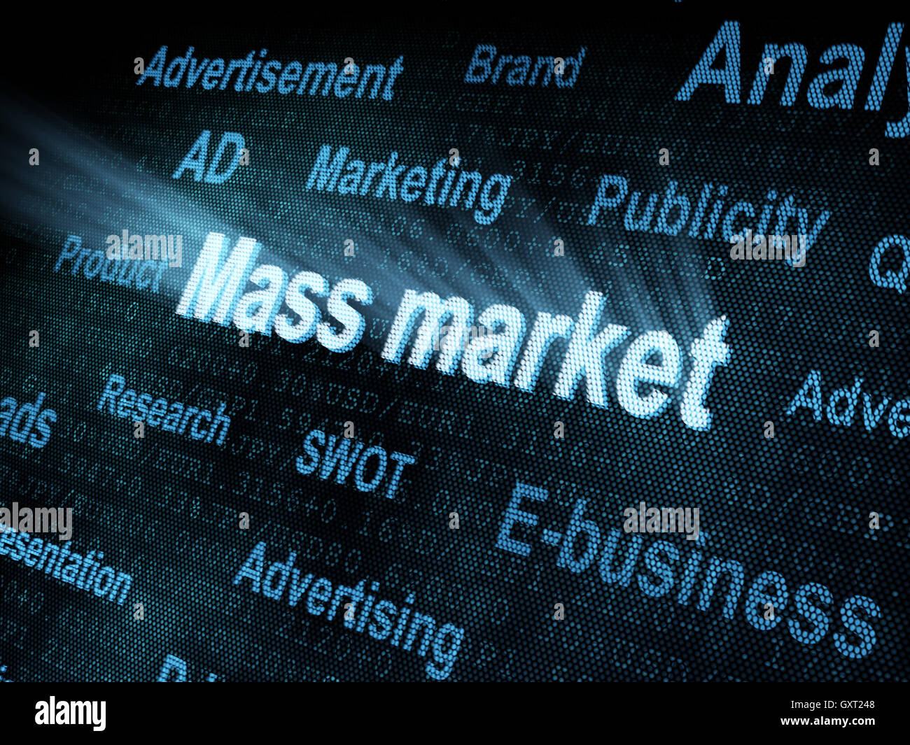 Pixeled word Mass market on digital screen Stock Photo - Alamy