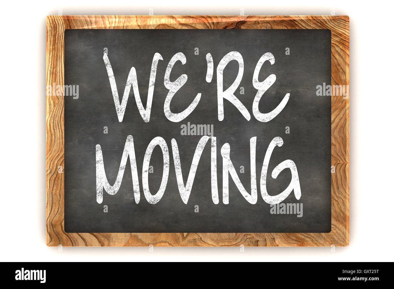 Blackboard We're Moving Stock Photo - Alamy