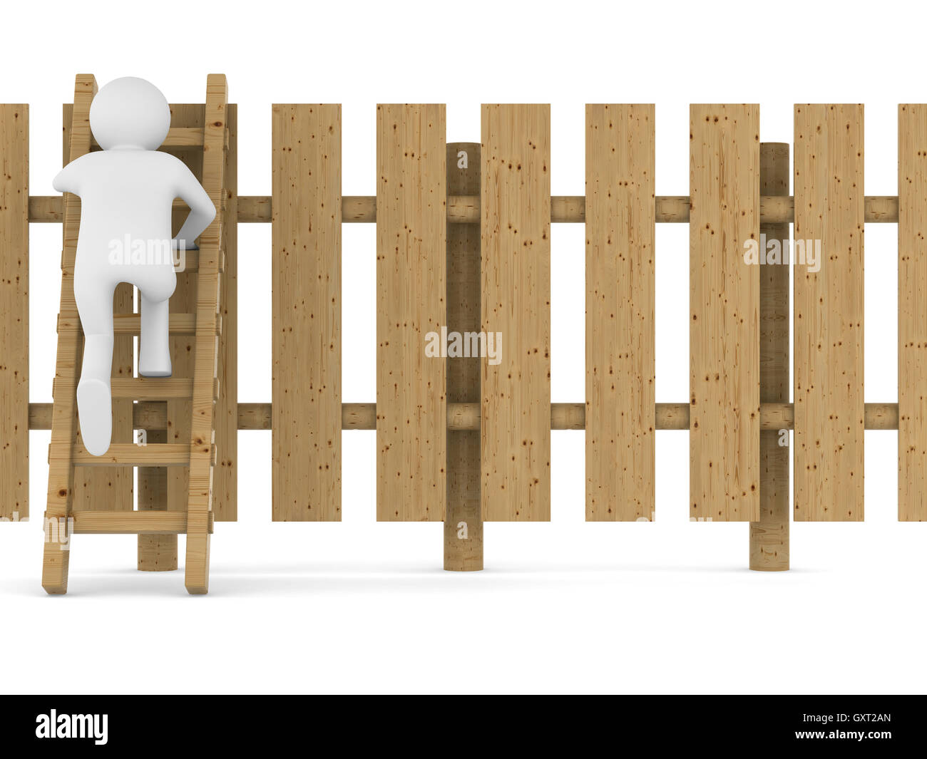 man climbs on ladder through fence. Isolated 3D image Stock Photo - Alamy