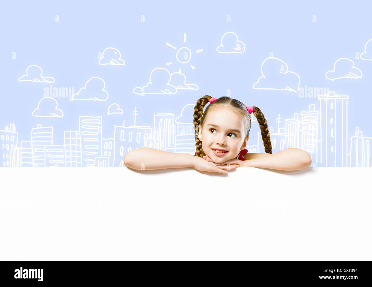 Kid with banner Stock Photo - Alamy