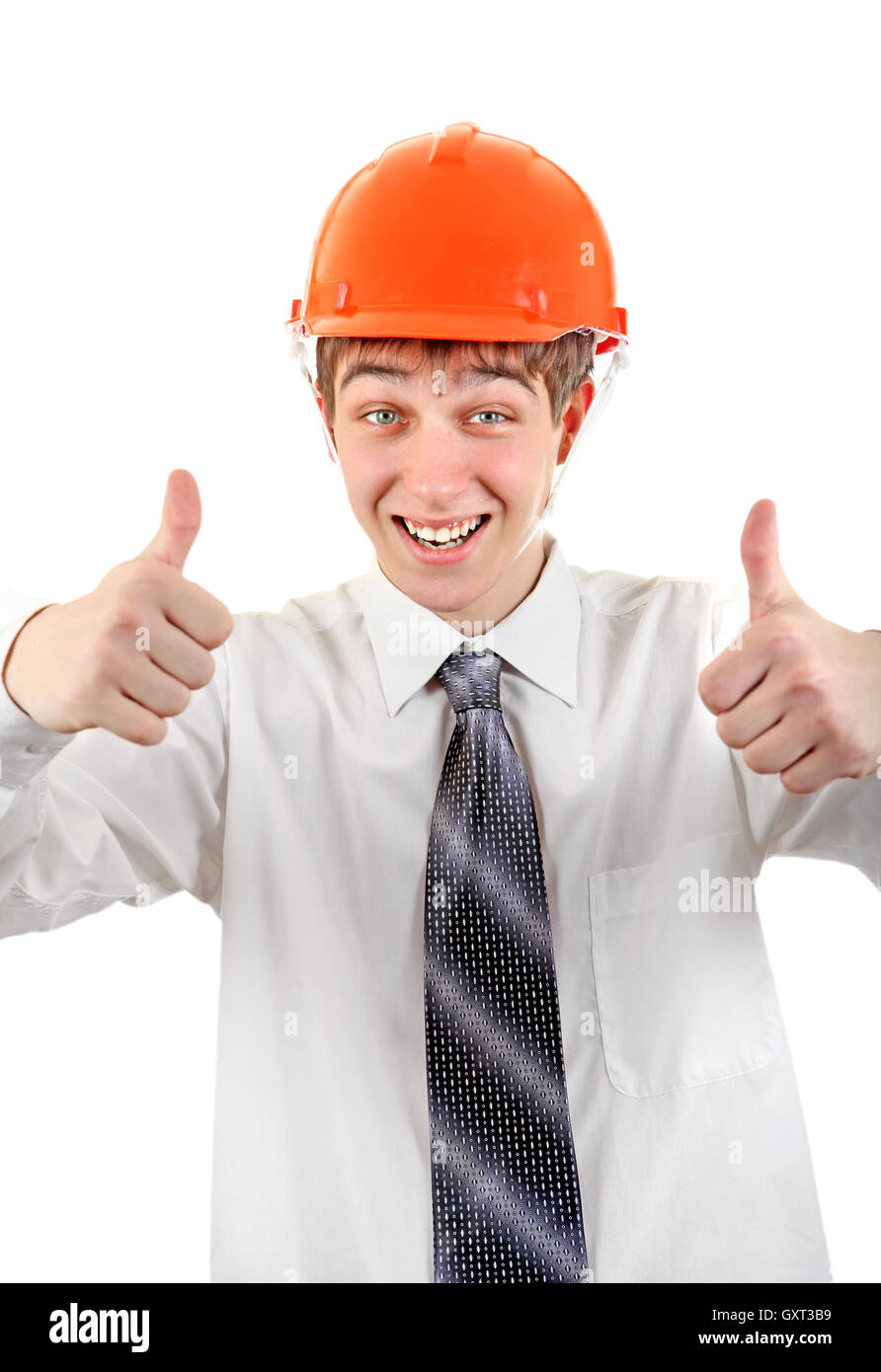 Happy Teenager in Hard Hat Stock Photo - Alamy