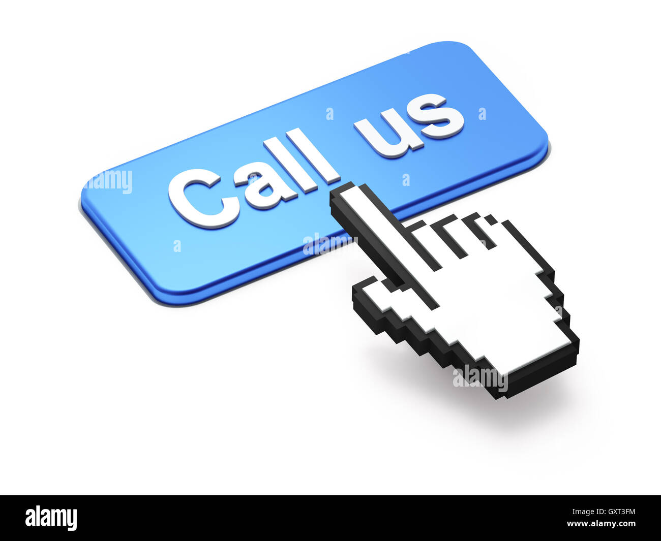 Hand-shaped mouse cursor press Call Us button Stock Photo - Alamy