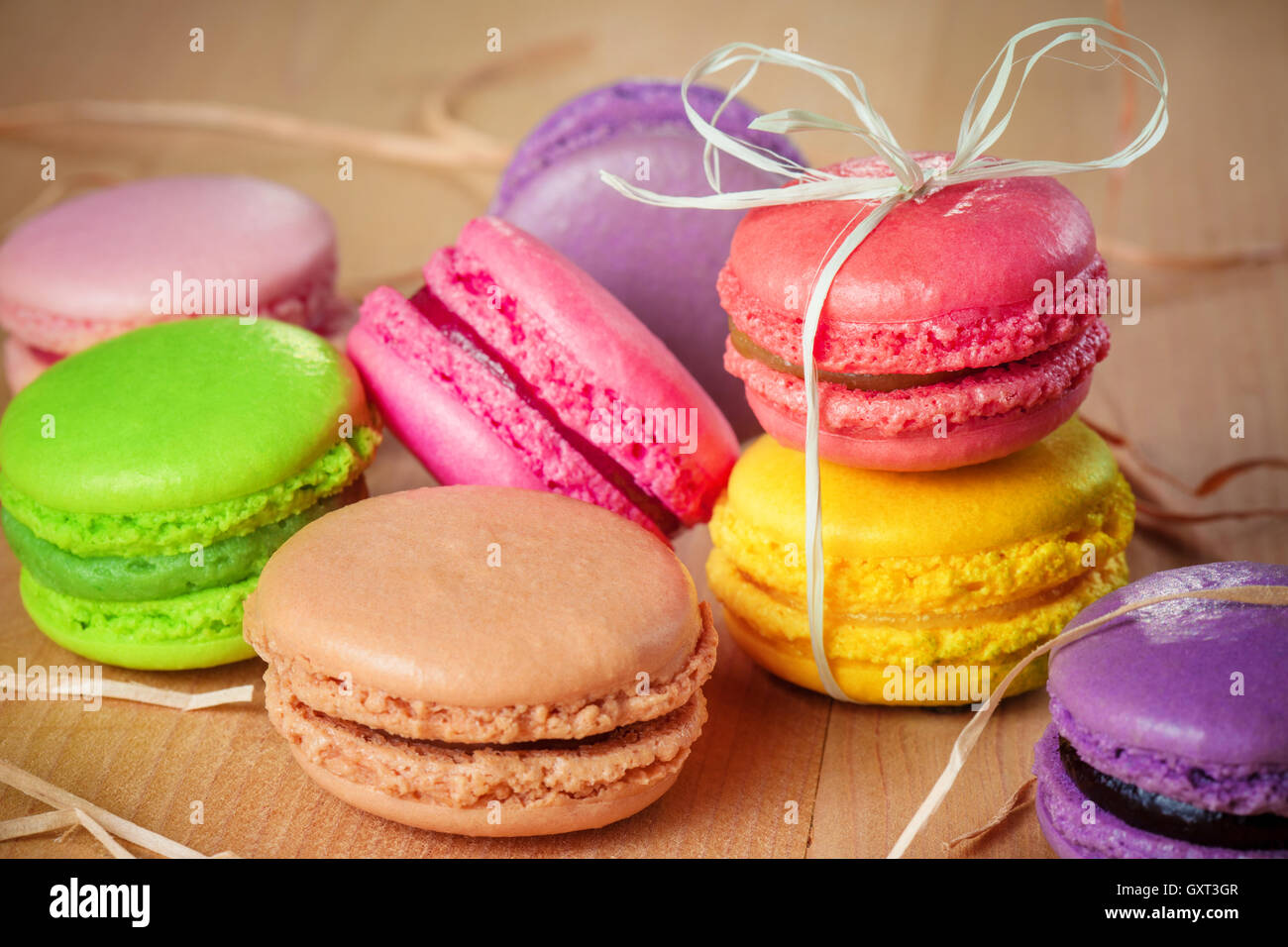 traditional french colorful macarons with a bow Stock Photo - Alamy