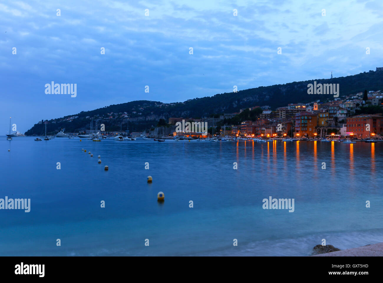 Evening view of Villefranche sur mer in the French Riviera Stock Photo ...