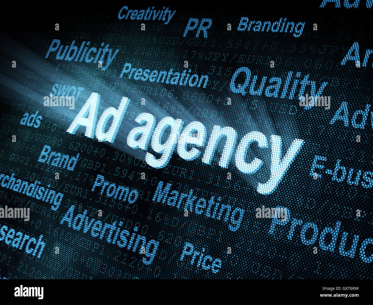 Pixeled word Ad agency on digital screen Stock Photo - Alamy
