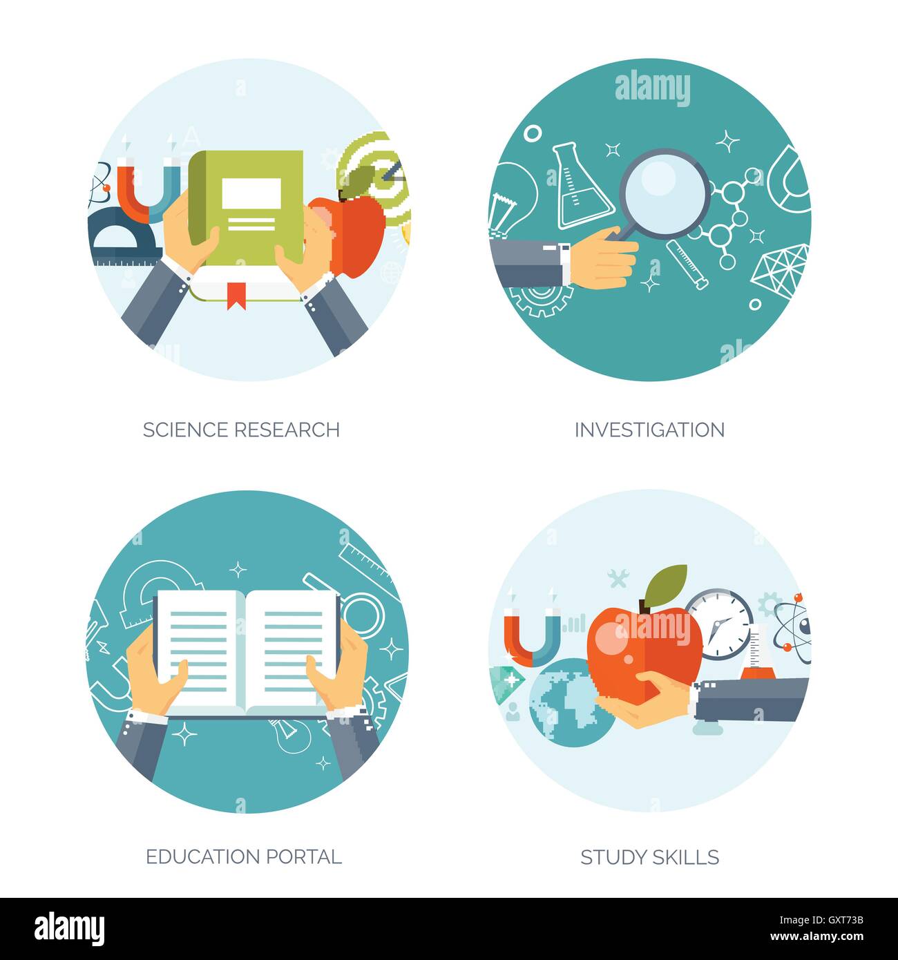 Vector illustration. Flat backgrounds set. Distance education,learning ...