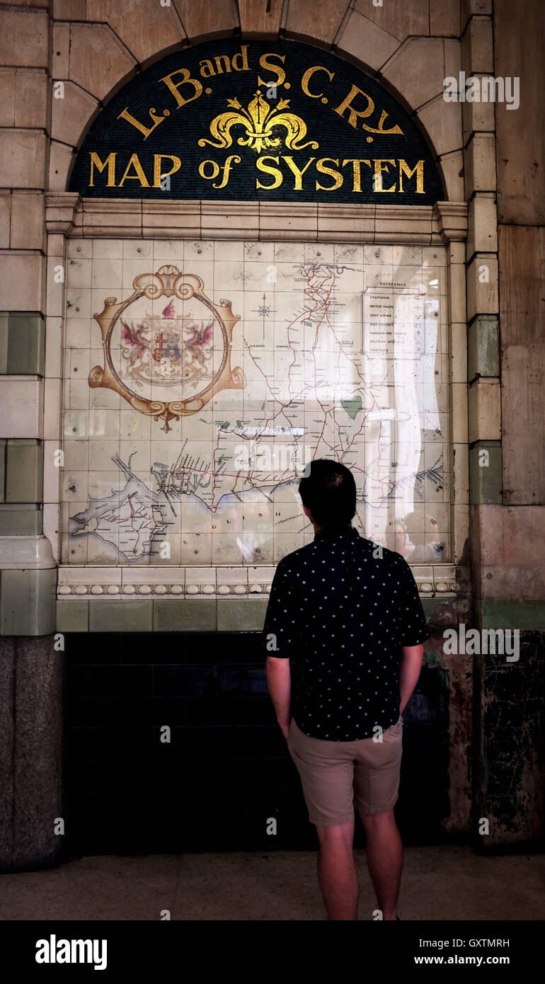 Old Southern Railway and South Coast Line train map at Victoria London ...