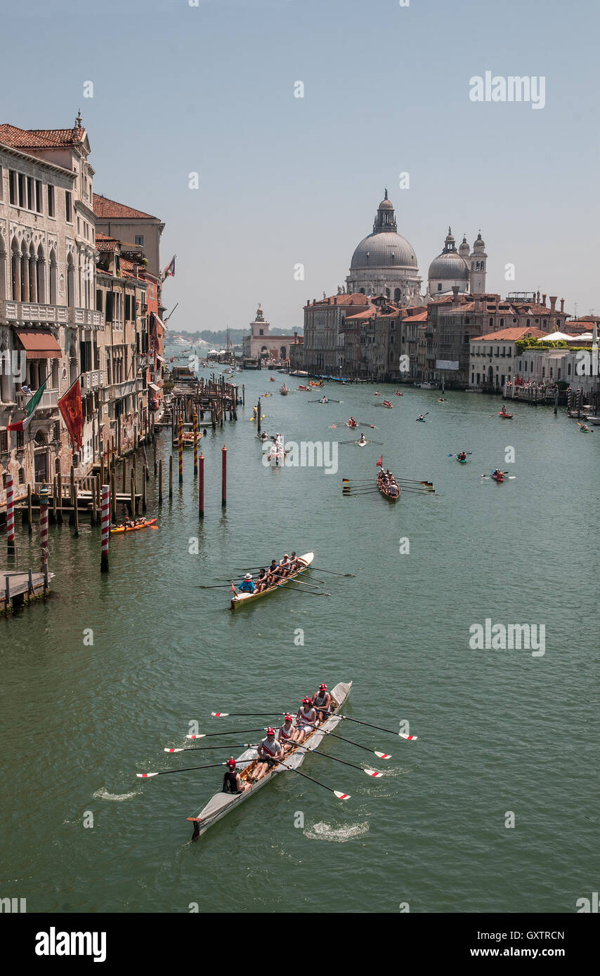 Rowing boats on the Grand Canal Venice Italy for the Volga Lunga with ...