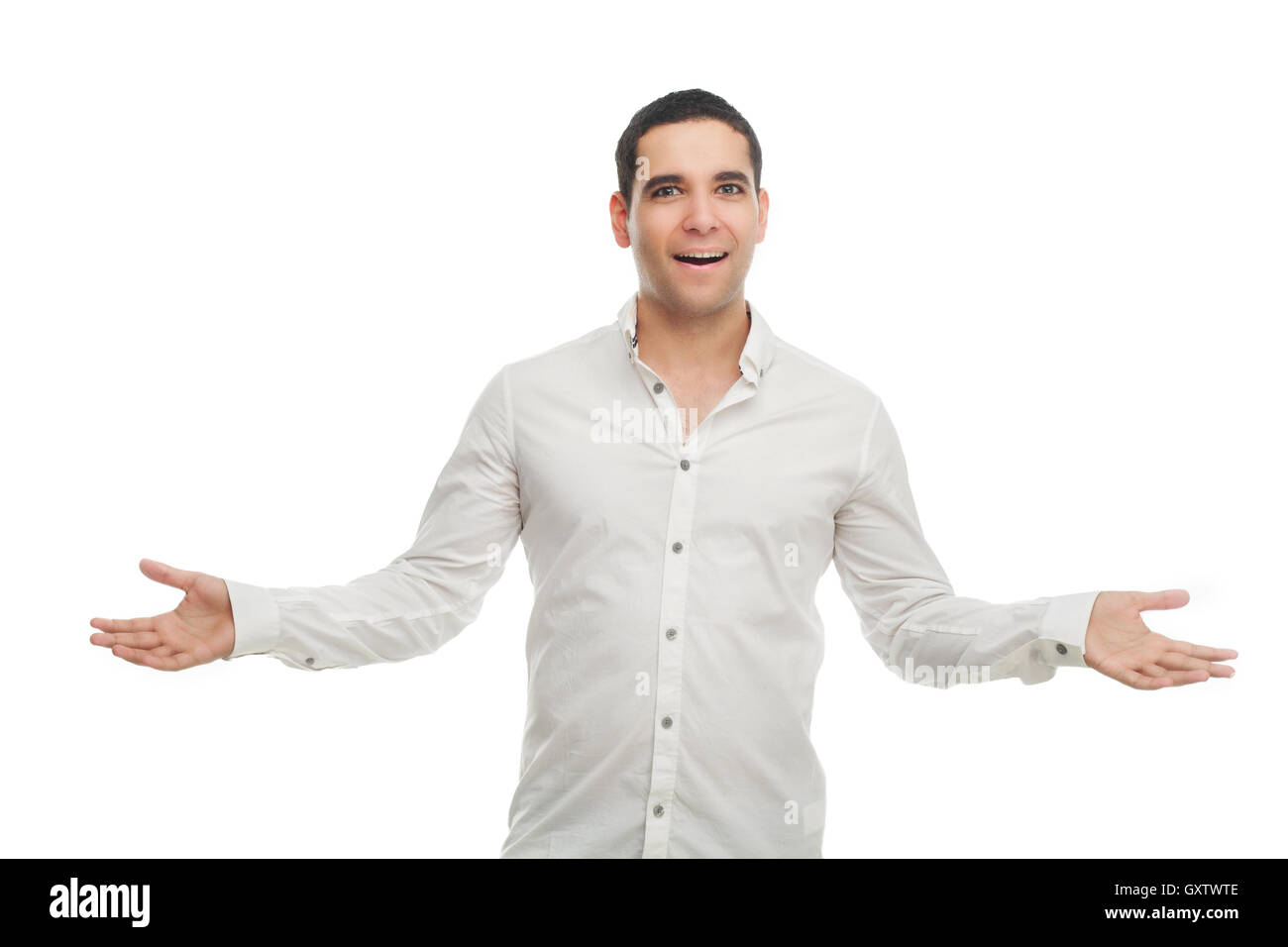 surprised young man, isolated against white studio background Stock ...