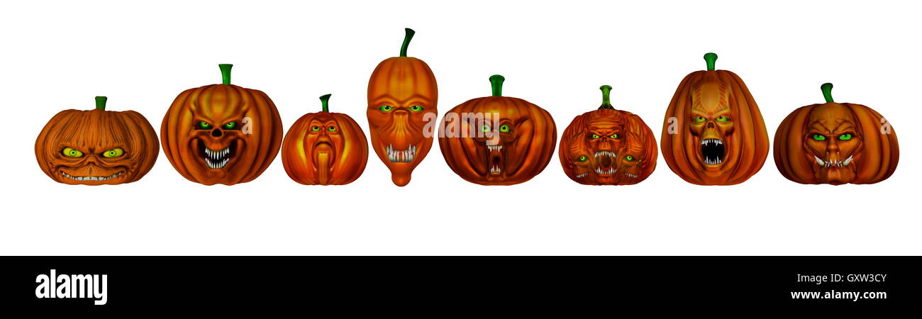 Eight different Halloween pumpkins isolated in white background - 3D ...