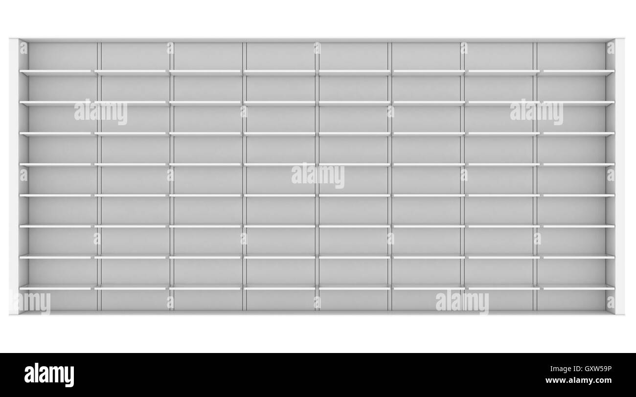Realistic white store shelves Cut Out Stock Images & Pictures - Alamy
