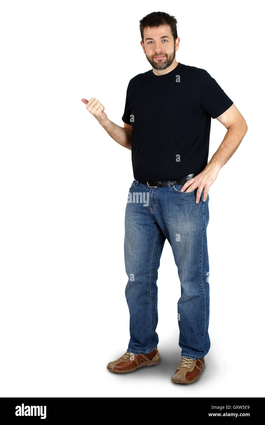 Guy pointing and smiling Stock Photo - Alamy