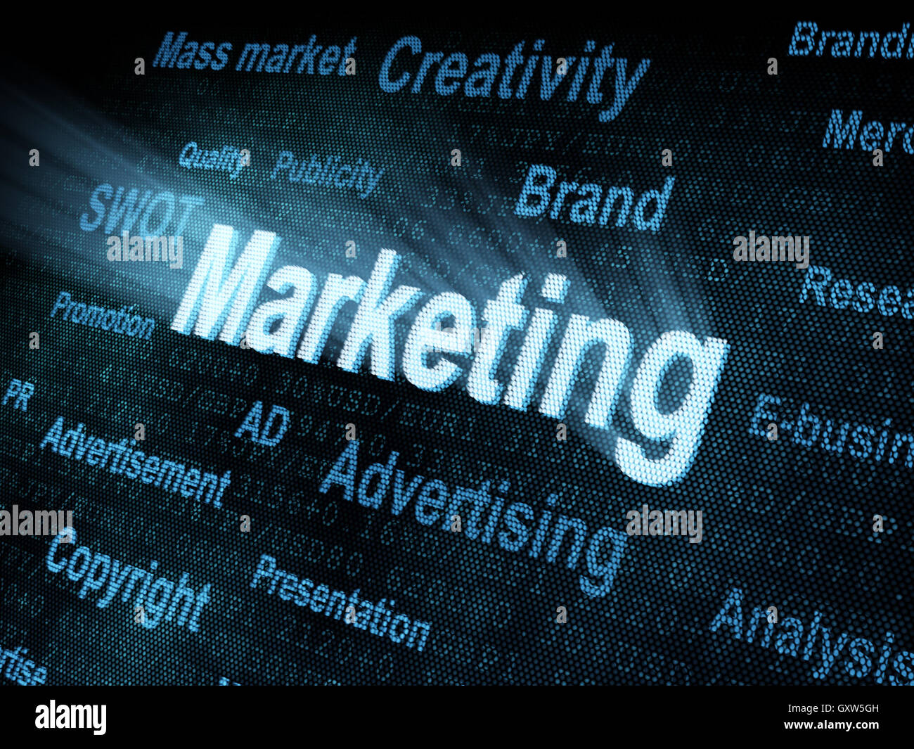 Pixeled word Marketing on digital screen Stock Photo - Alamy