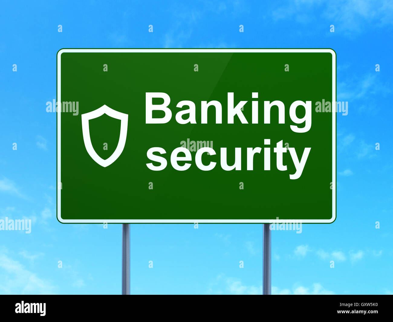 Protection concept: Banking Security and Contoured Shield on road sign ...